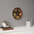 Western Country Primitive Barn Wood Texas Star Round Clock | Zazzle