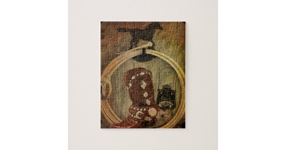 Western Country Rodeo cowboy boot Lasso Rope Jigsaw Puzzle | Zazzle