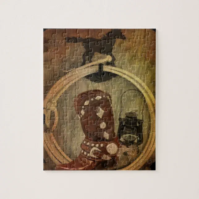Western Country Rodeo cowboy boot Lasso Rope Jigsaw Puzzle | Zazzle