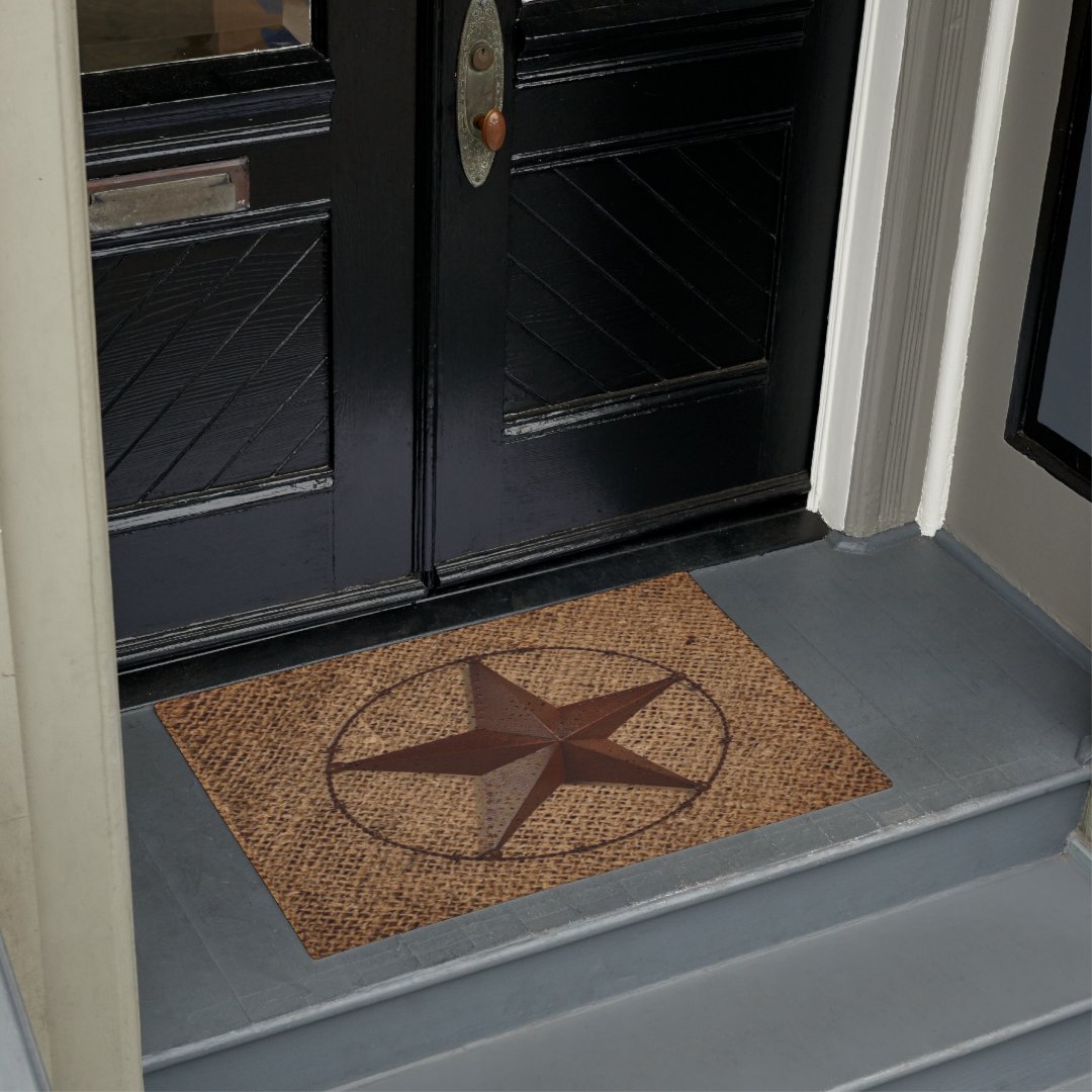 Western Country Rustic Burlap Primitive Texas Star Doormat | Zazzle