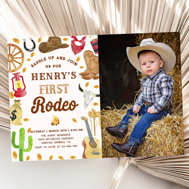 Western Cowboy 1st Rodeo Birthday Party Photo Invitation | Zazzle