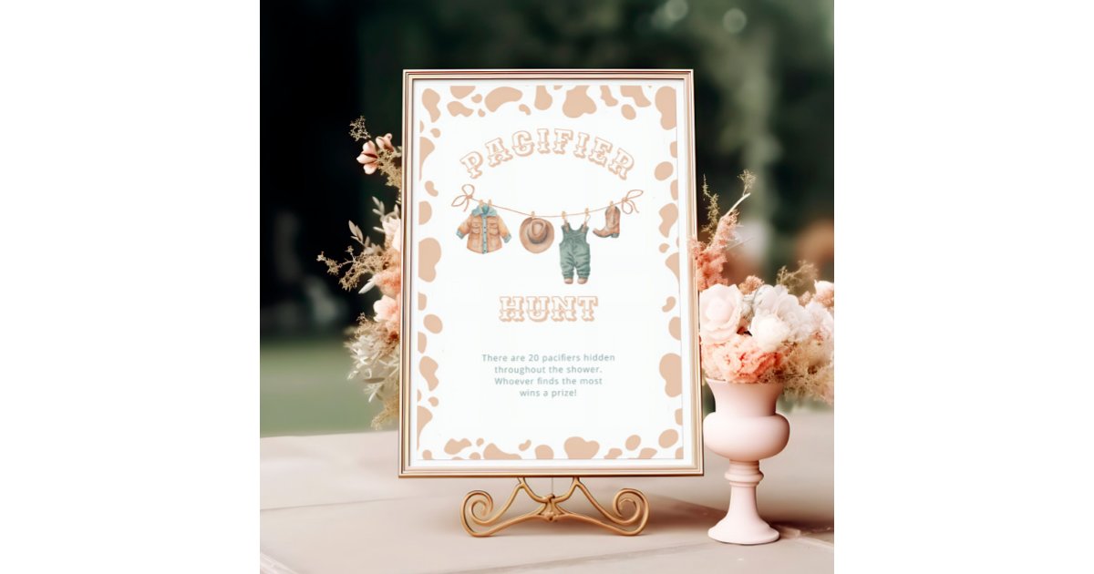 Western Cowboy Baby Shower Pacifier Hunt Poster | Zazzle