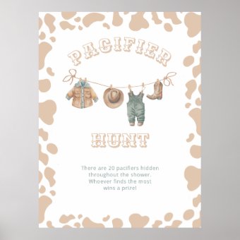 Western Cowboy Baby Shower Pacifier Hunt Poster | Zazzle