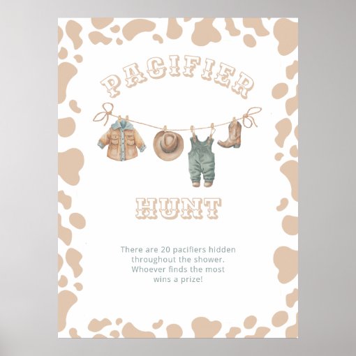 Western Cowboy Baby Shower Pacifier Hunt Poster | Zazzle
