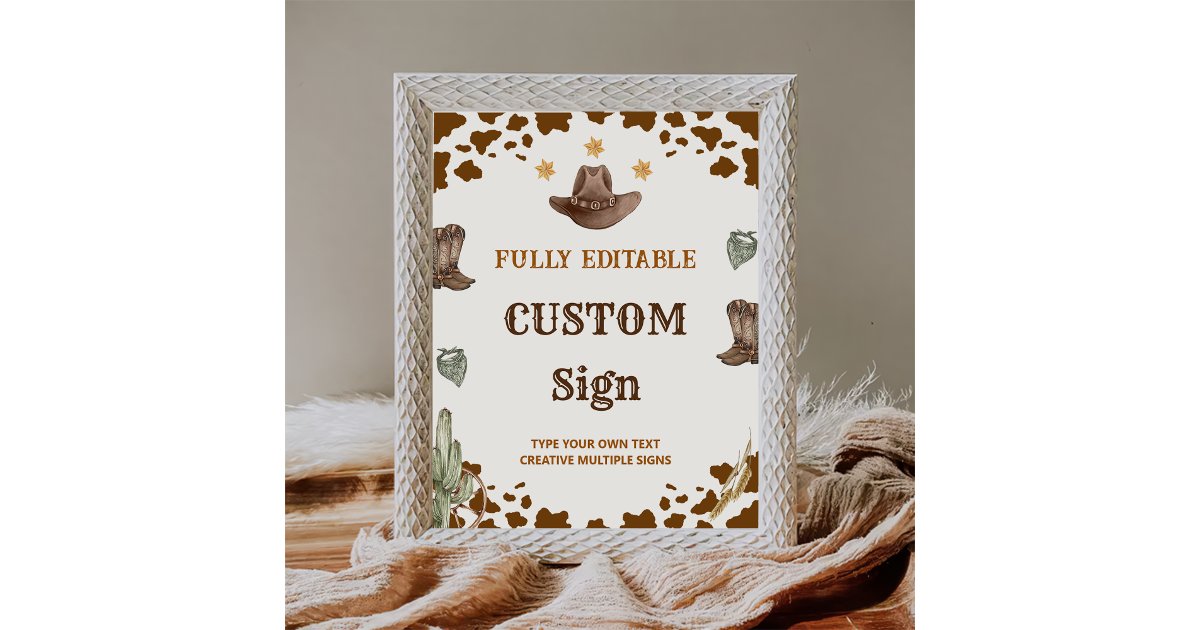 Western Cowboy Birthday Party Table Sign | Zazzle
