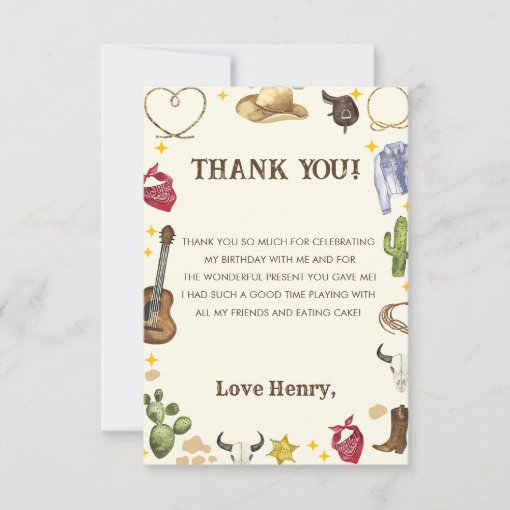 Western Cowboy Birthday Party Thank You Card | Zazzle