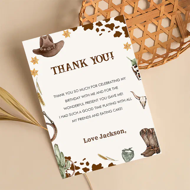 Western Cowboy Birthday Party Thank You Card | Zazzle