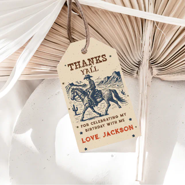 Western Cowboy Birthday Thank You Gift Tags | Zazzle