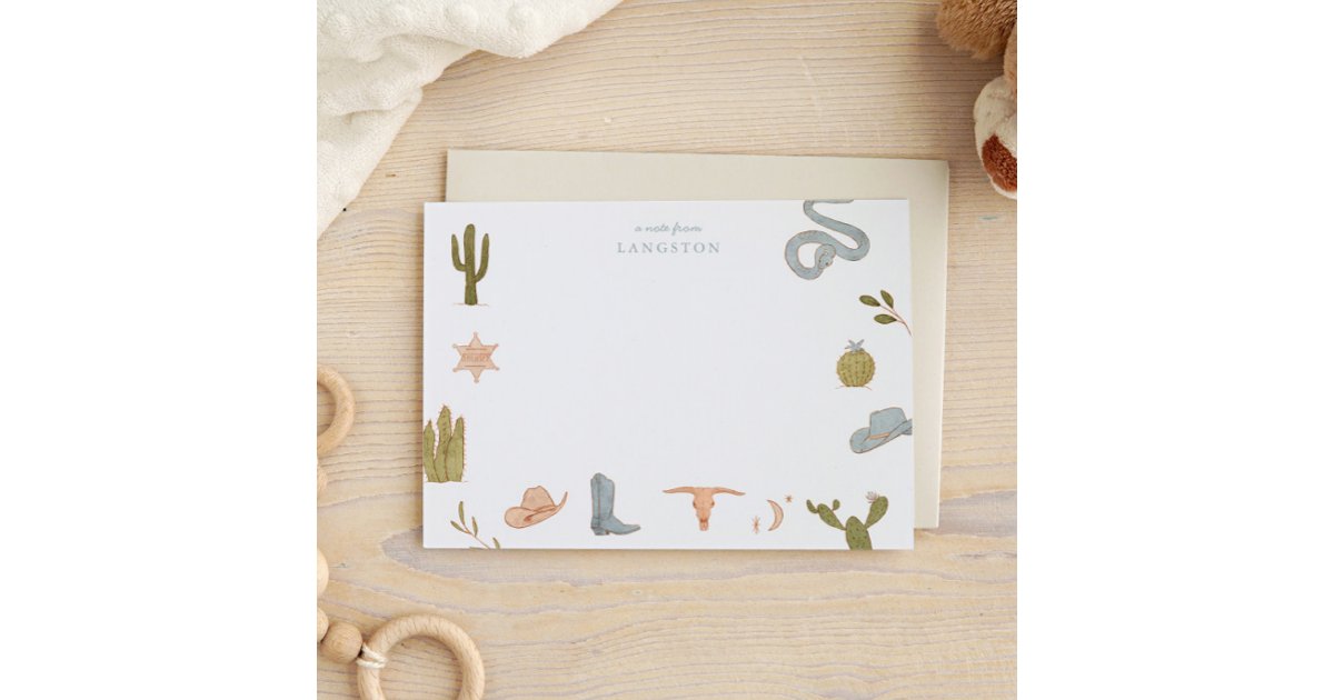 Western Cowboy Blue Kids Note Card | Zazzle