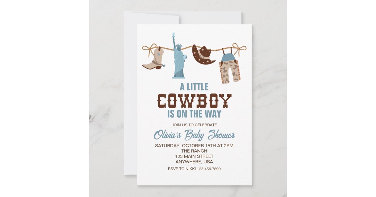 Western Cowboy Blue Plaid Baby Shower Invitation | Zazzle
