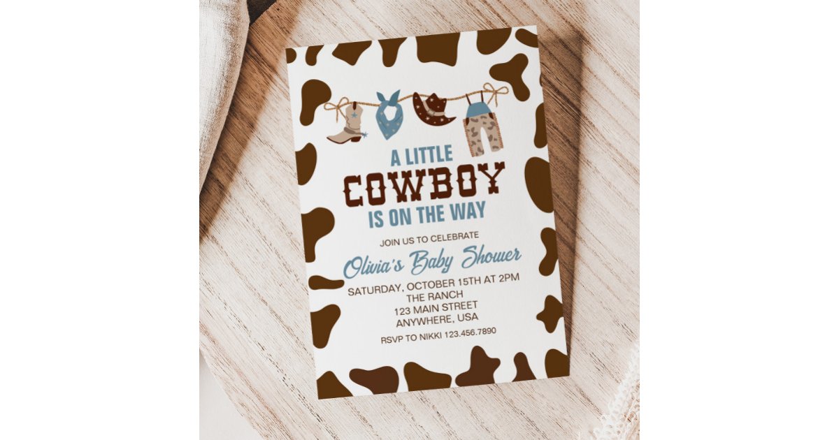 Western Cowboy Blue Plaid Baby Shower Invitation | Zazzle