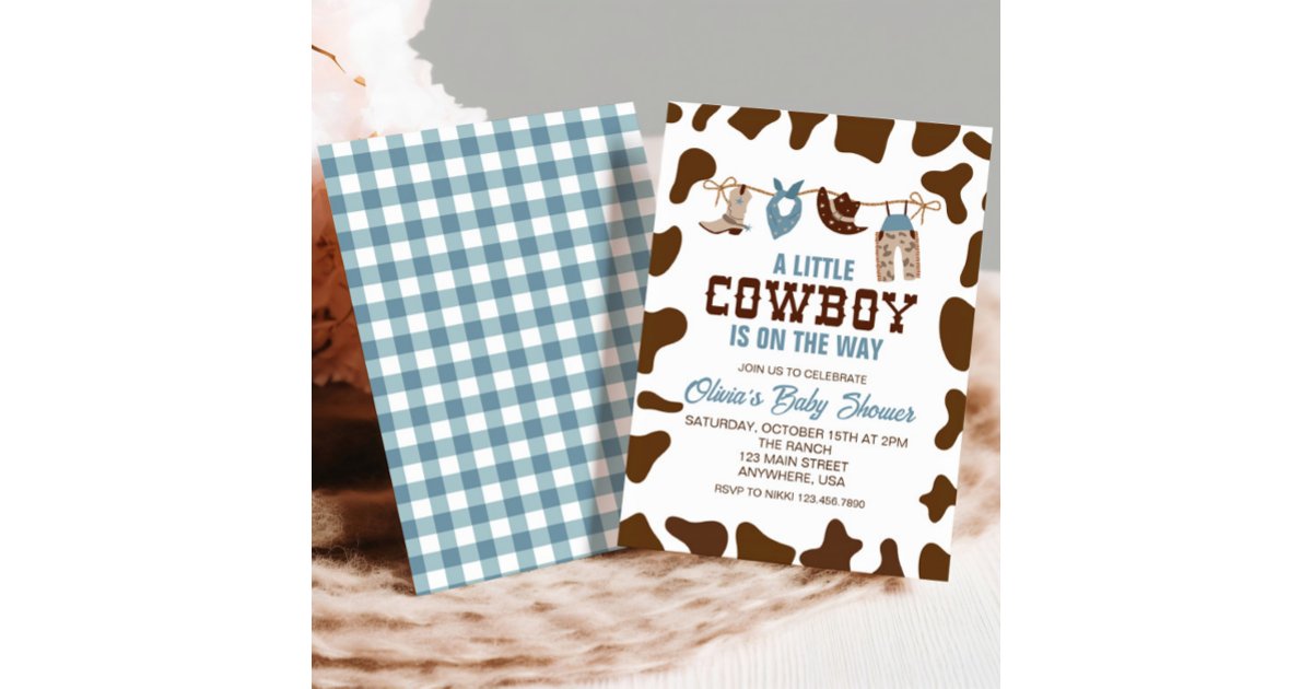 Western Cowboy Blue Plaid Baby Shower Invitation | Zazzle