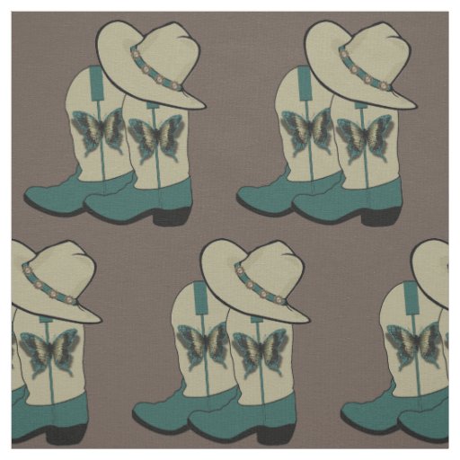 Western Cowboy Boot And Cowboy Hat Butterfly Fabric | Zazzle