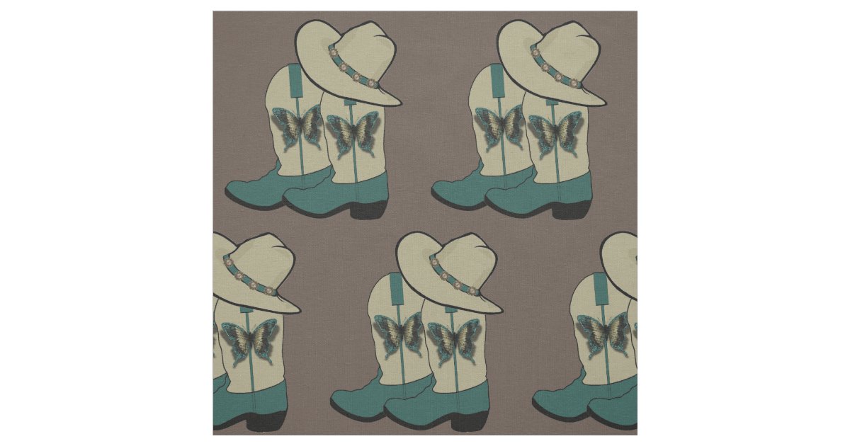 Western Cowboy Boot And Cowboy Hat Butterfly Fabric | Zazzle
