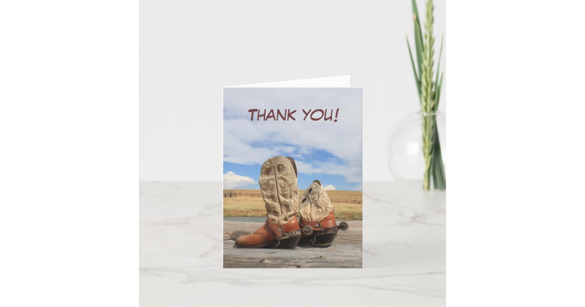 Western Cowboy Boot Thank You Card | Zazzle