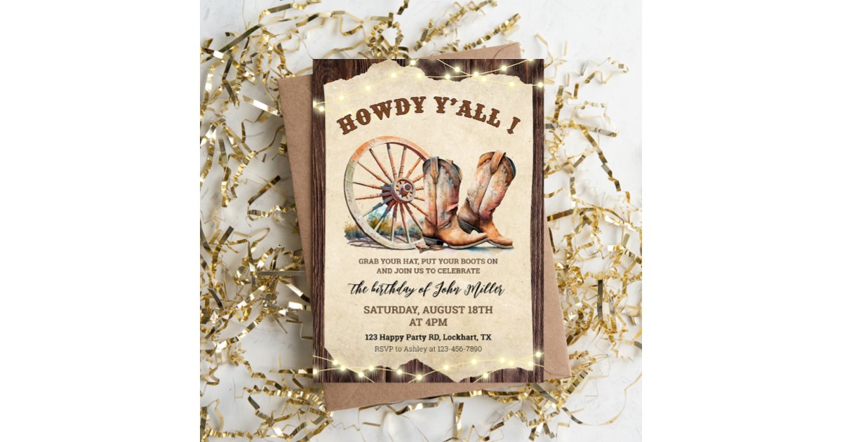 Western Cowboy Boots Hoedown Howdy Y'all Invitation | Zazzle