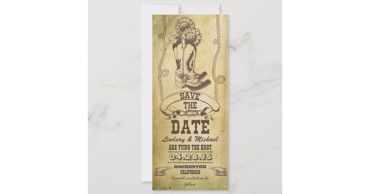 western cowboy boots vintage save the date cards | Zazzle