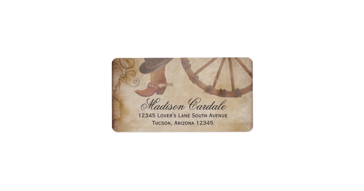 Western Cowboy Boots Wagon Wheel Address Labels | Zazzle