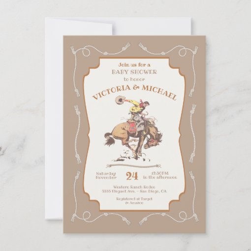 Western Cowboy Bucking Bronco Baby Shower Invitation | Zazzle