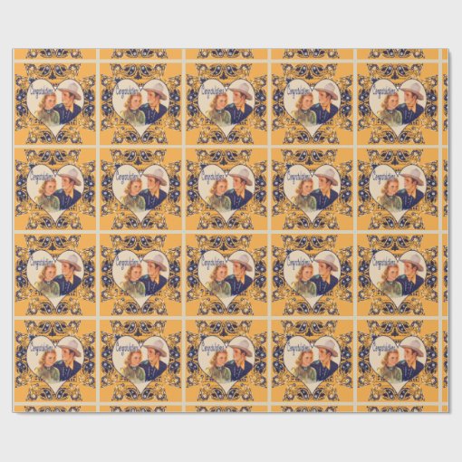 Western Cowboy Cowgirl Couple Congratulations Gift Wrapping Paper | Zazzle