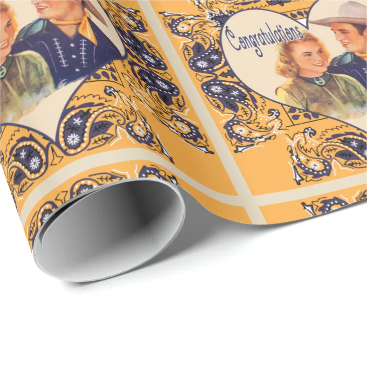 Western Cowboy Cowgirl Couple Congratulations Gift Wrapping Paper | Zazzle