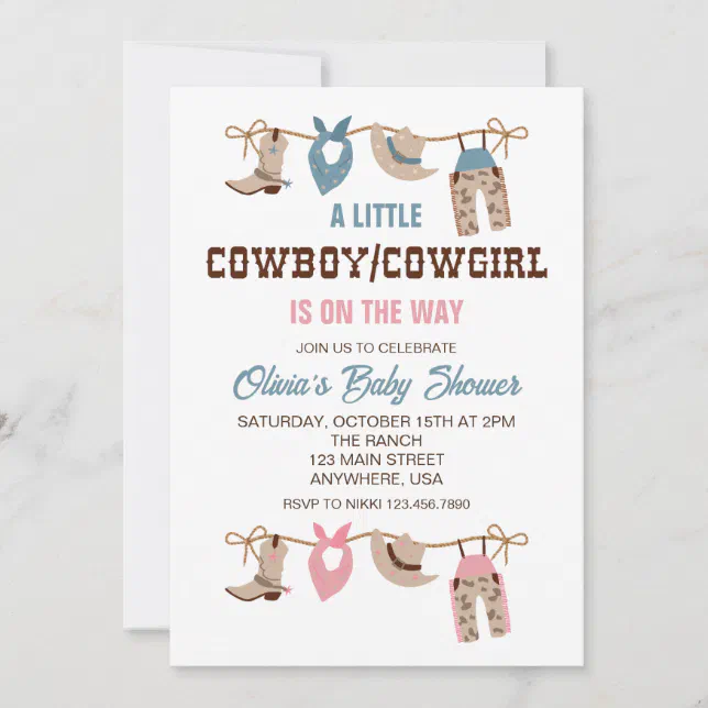 Western Cowboy Cowgirl gender reveal Baby Shower Invitation | Zazzle
