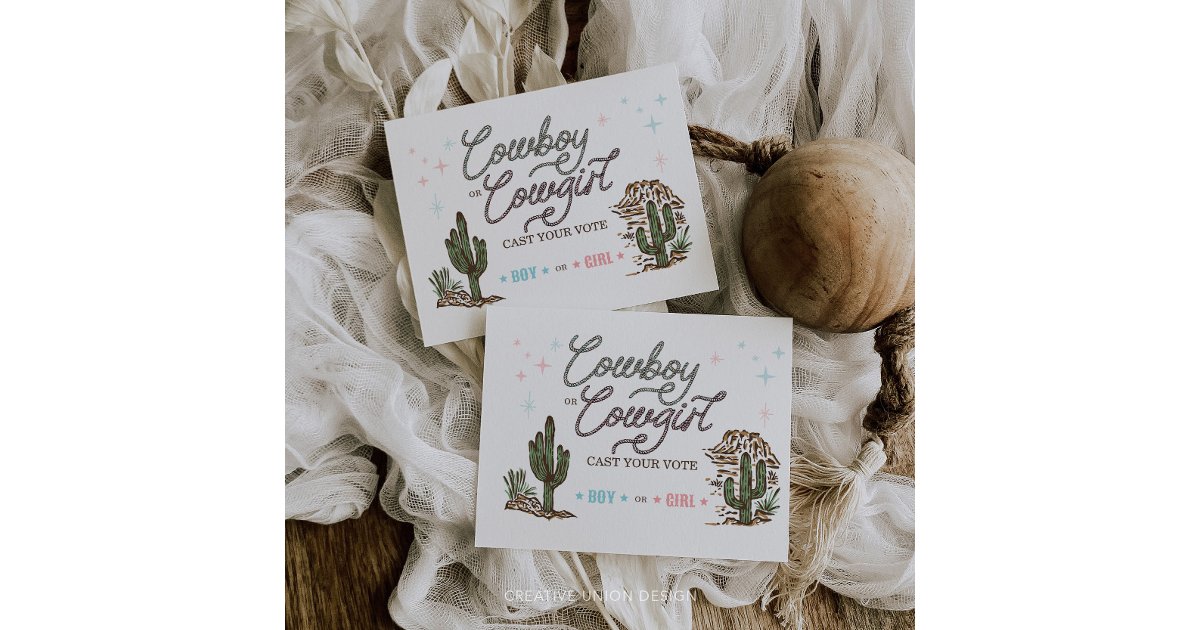 Western Cowboy Cowgirl Gender Reveal Voting Card | Zazzle