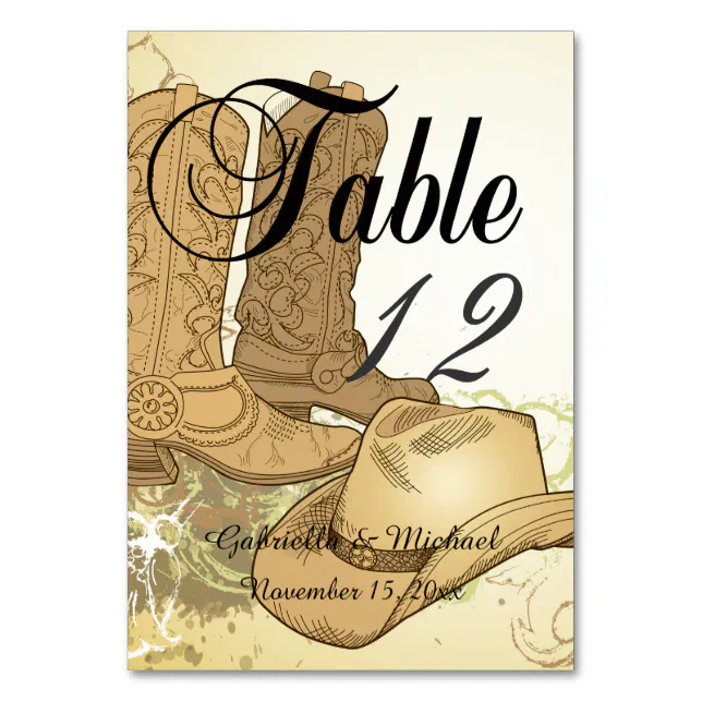 Western Cowboy Cowgirl Wedding Table Number | Zazzle
