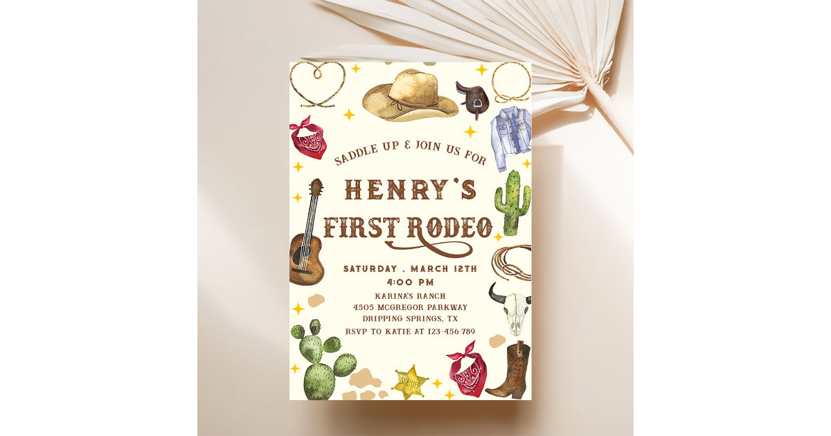 Western Cowboy First Rodeo 1st Birthday Party Invitation | Zazzle