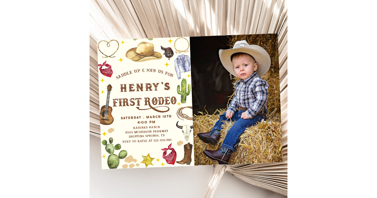Western Cowboy First Rodeo 1st Birthday Photo Invitation | Zazzle