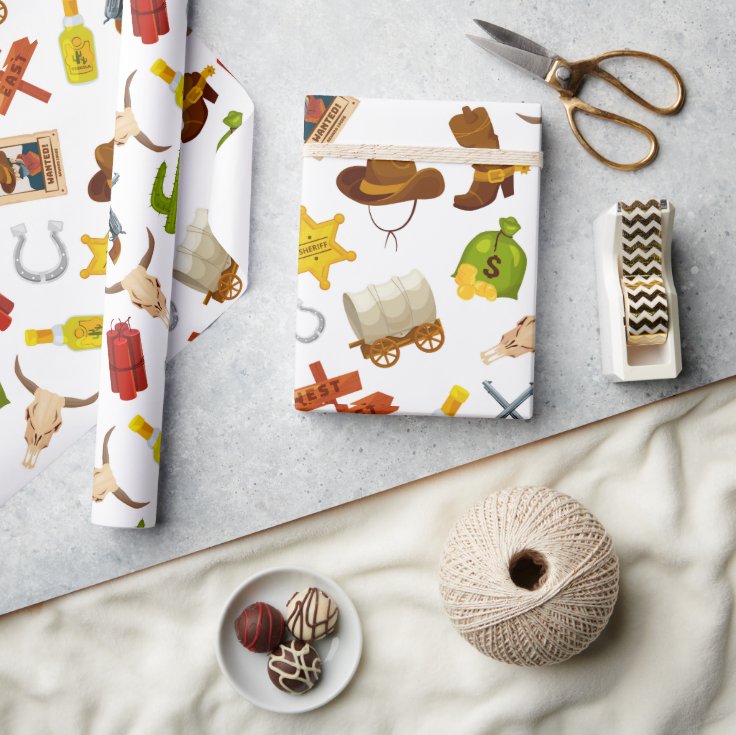 Western Cowboy Icons Wrapping Paper | Zazzle