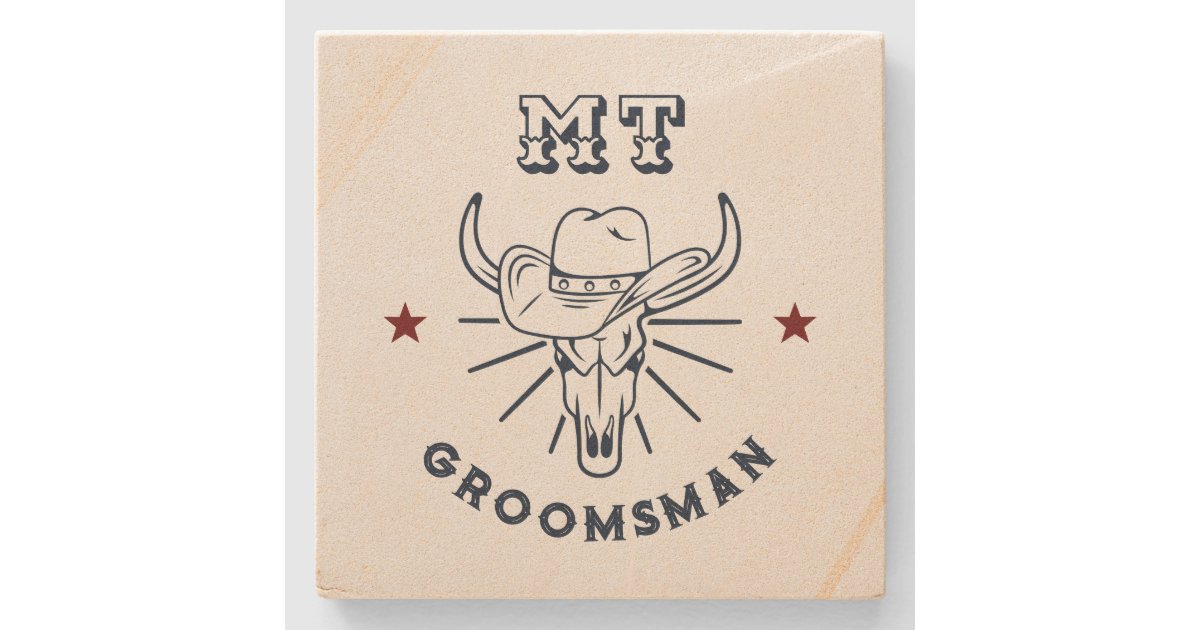Western Cowboy Ox Skull Vintage Best Man Groomsmen Stone Coaster | Zazzle