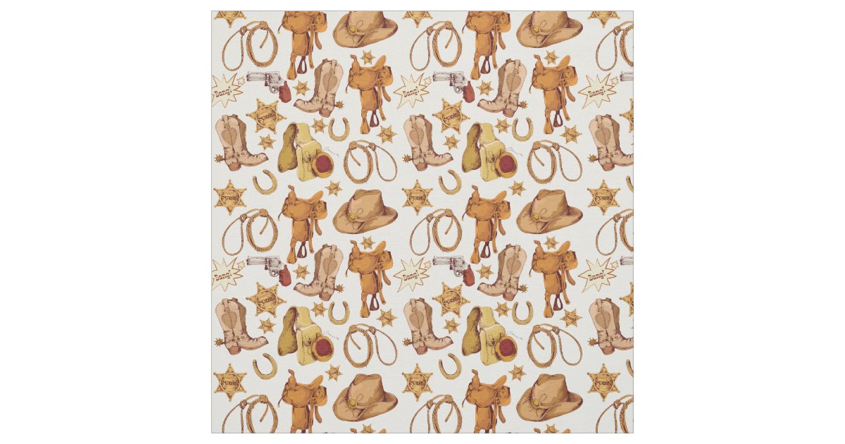 Western Cowboy Pattern Fabric | Zazzle