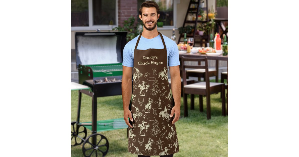 Western Cowboy Personalized Dark Brown Apron | Zazzle