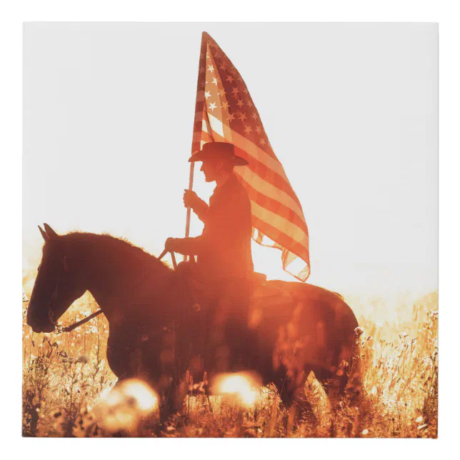 Western - cowboy portrait with USA flag Faux Canvas Print | Zazzle