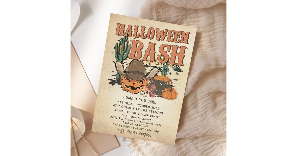 Western Cowboy Pumpkin Halloween Bash Party Invitation | Zazzle