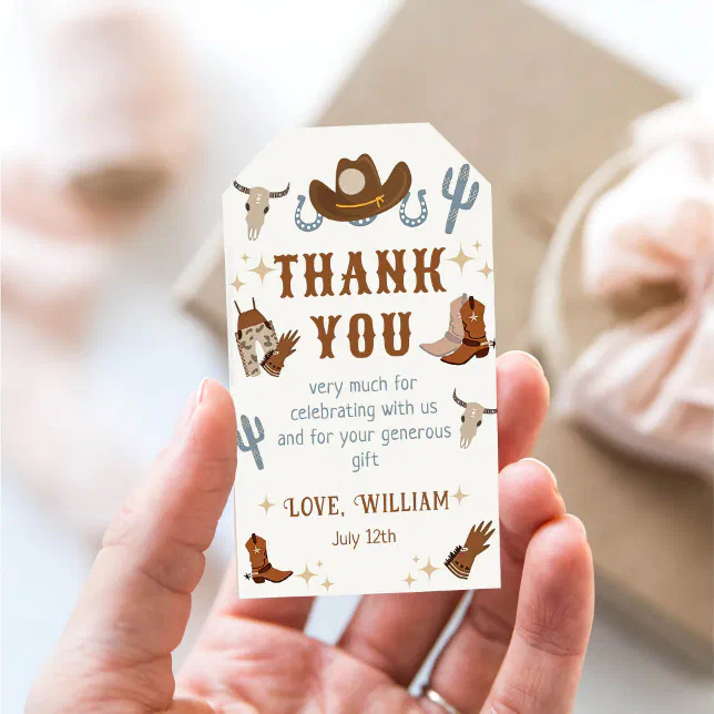 Western Cowboy Rodeo Baby Shower Thank You Gift Tags | Zazzle