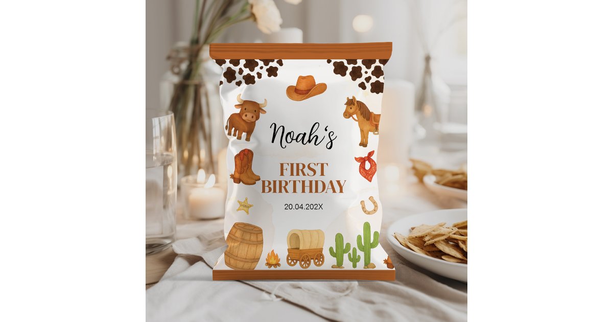 Western Cowboy Rodeo Birthday Chip Bag Wrapper | Zazzle