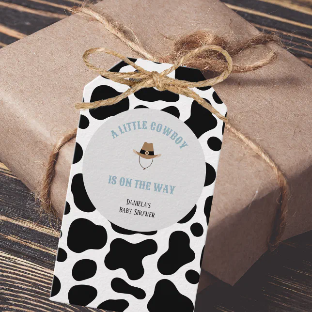 Western Cowboy Rodeo Cow Print Boy Baby Shower Gift Tags | Zazzle