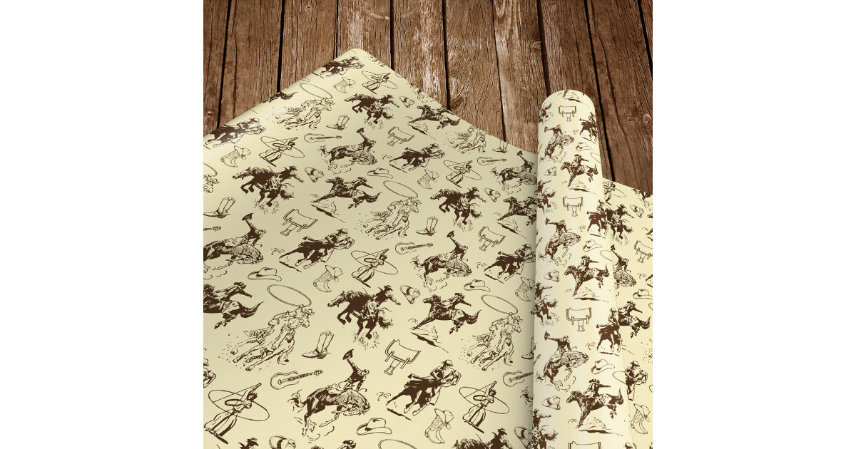 Western Cowboy Rodeo Pattern Beige Wrapping Paper | Zazzle