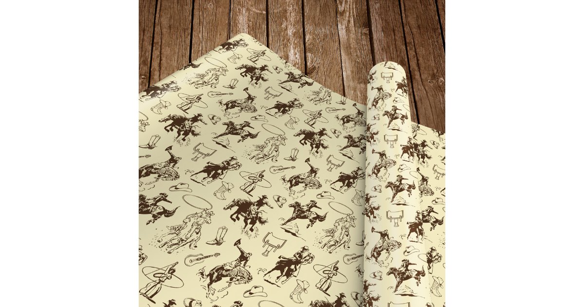 Western Cowboy Rodeo Pattern Beige Wrapping Paper | Zazzle