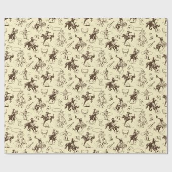 Western Cowboy Rodeo Pattern Beige Wrapping Paper | Zazzle