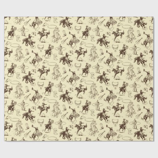 Western Cowboy Rodeo Pattern Beige Wrapping Paper | Zazzle