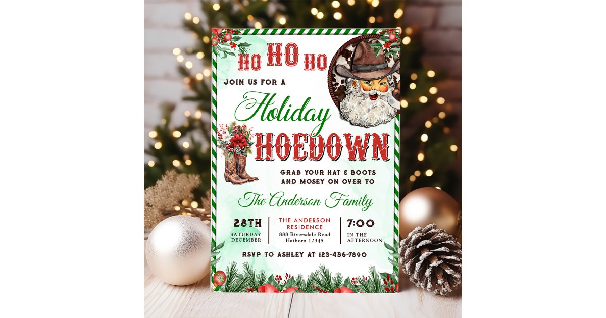 Western Cowboy Santa Christmas Hoedown Party Invitation | Zazzle