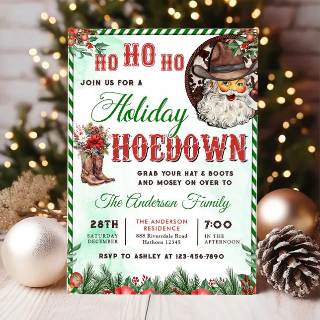 Western Cowboy Santa Christmas Hoedown Party Invitation | Zazzle