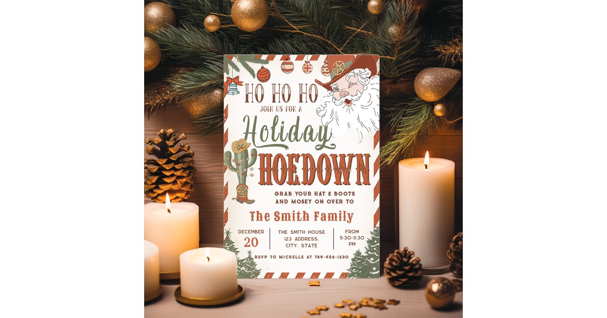 Western Cowboy Santa Christmas Hoedown Party Invitation | Zazzle