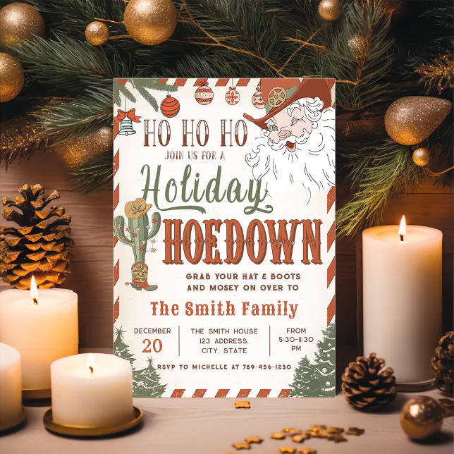 Western Cowboy Santa Christmas Hoedown Party Invitation | Zazzle