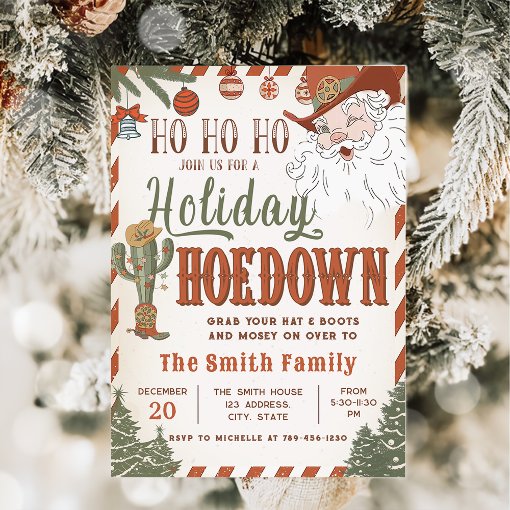 Western Cowboy Santa Christmas Hoedown Party Invitation | Zazzle