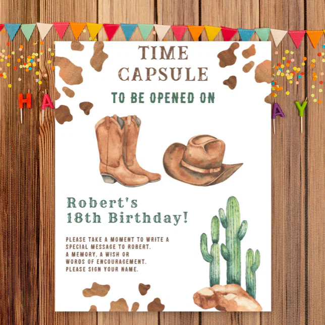 Western Cowboy Time Capsule 1st birthday Poster | Zazzle