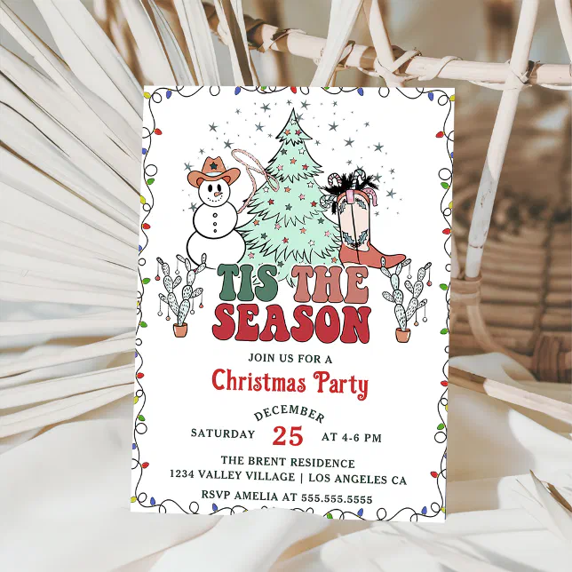 Western Cowboy Tis The Season Christmas Party Invitation | Zazzle